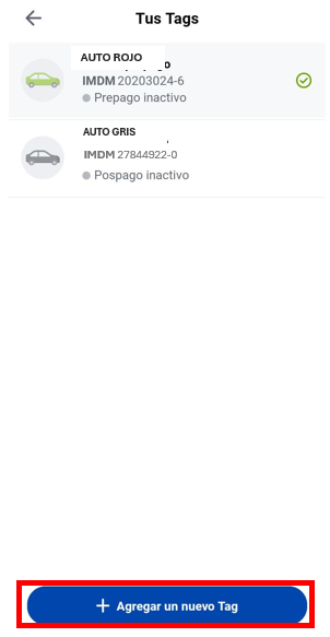 Agregar un Tag a tu cuenta en la App – PASE