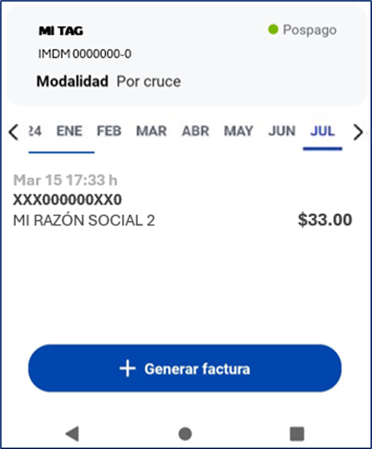 Facturación por selección de cruces Pospago App Tu Tag Pase – PASE