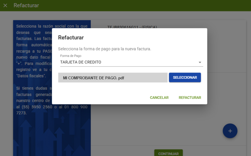 Refacturación de facturas con RFC genérico – PASE