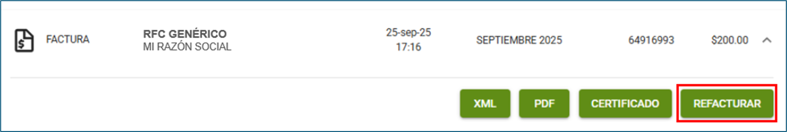 Refacturación de facturas con RFC genérico – PASE